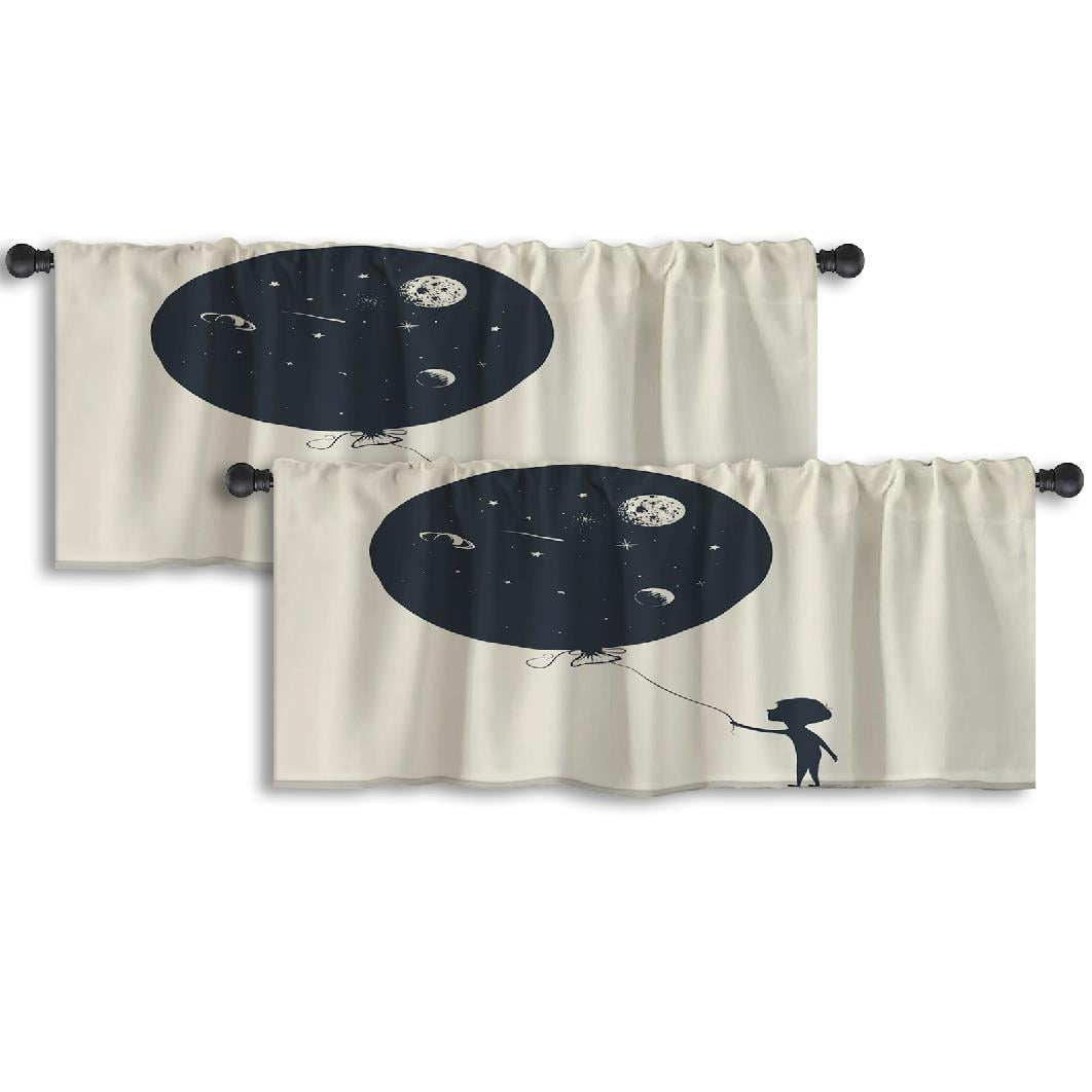 LALILO Kitchen Curtain Valance Little Boy Balloon Rod Pocket Window ...