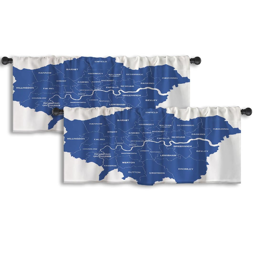 LALILO Kitchen Curtain Valance London Map Showing London Map Rod Pocket ...