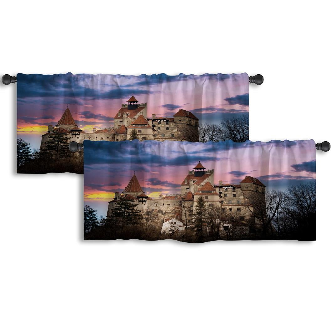 LALILO Kitchen Curtain Valance Magic Forest Air Castle Sky Rod Pocket ...