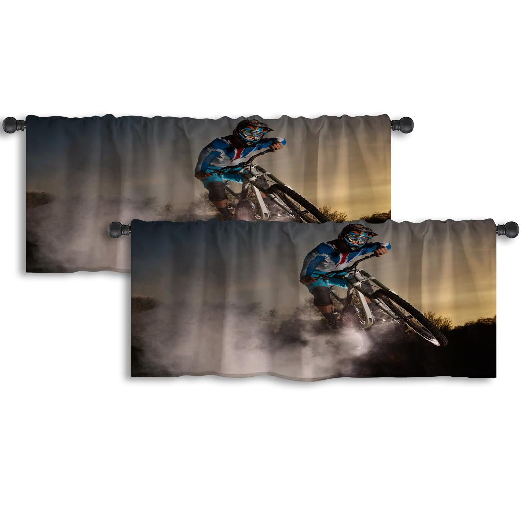 LALILO Kitchen Curtain Valance Man Jump Mountain Bike With Rod Pocket ...
