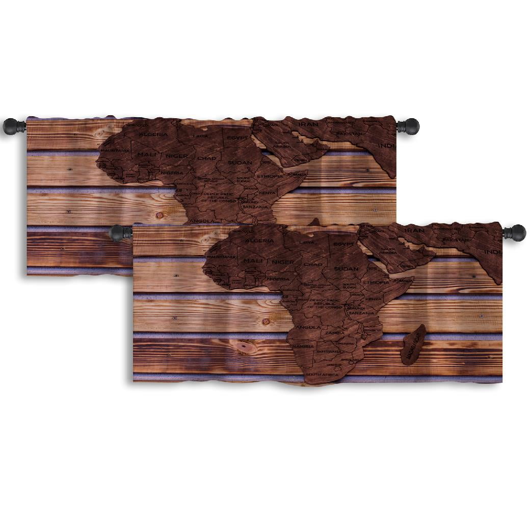 LALILO Kitchen Curtain Valance Map Africa Wood Wooden Africa Rod Pocket ...