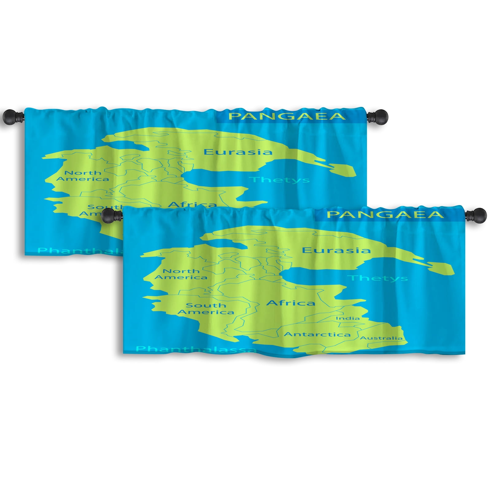 LALILO Kitchen Curtain Valance Map Ancient Blue Rod Pocket Window ...