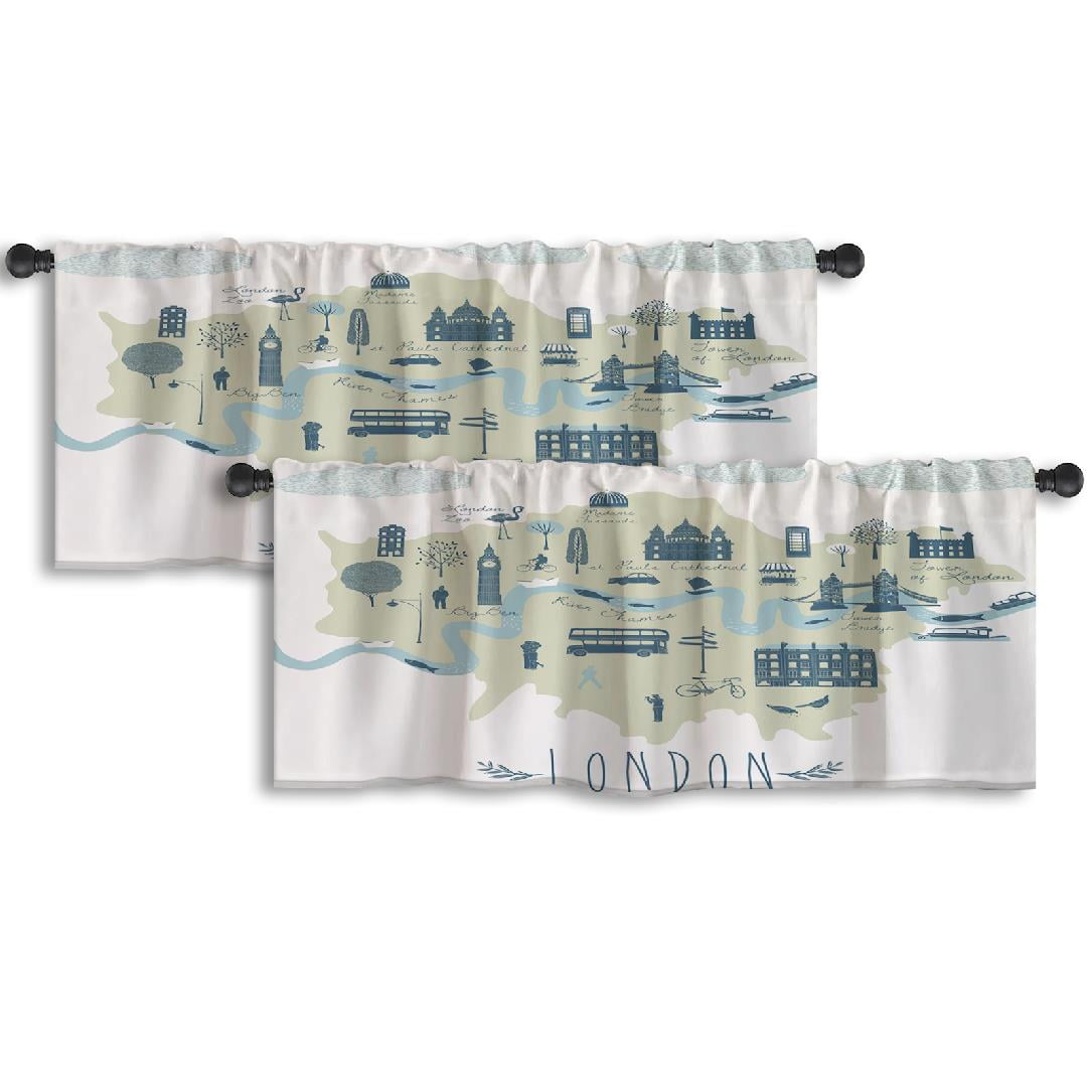 LALILO Kitchen Curtain Valance Map London London Map River Rod Pocket ...