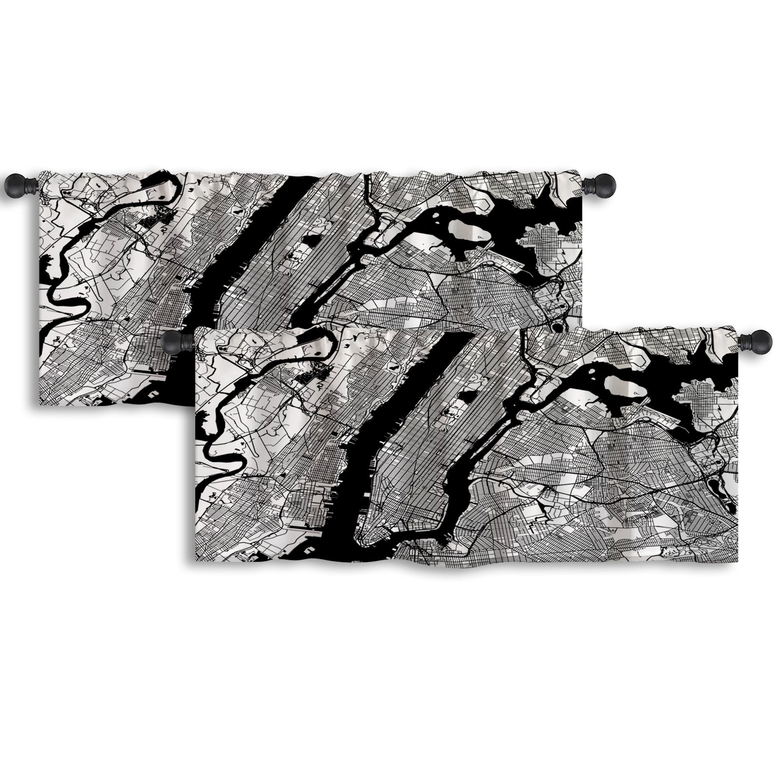 LALILO Kitchen Curtain Valance Map Manhattan New Rod Pocket Window ...