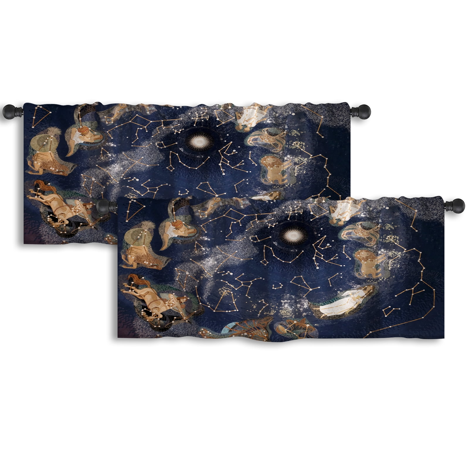 LALILO Kitchen Curtain Valance Map Stars Sky Night Rod Pocket Window ...
