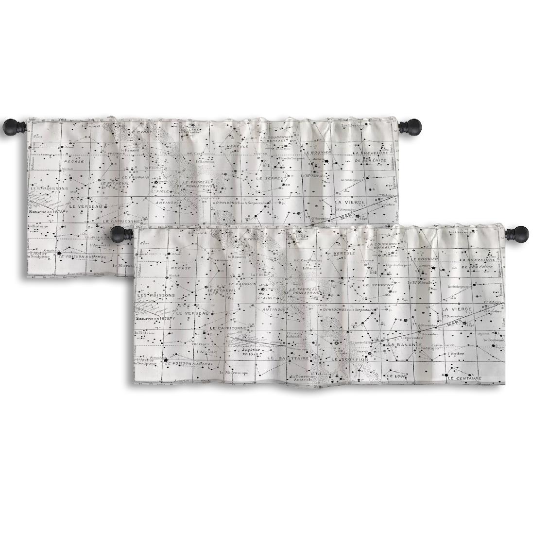 LALILO Kitchen Curtain Valance Map Vintage Map Star Vintage Rod Pocket ...