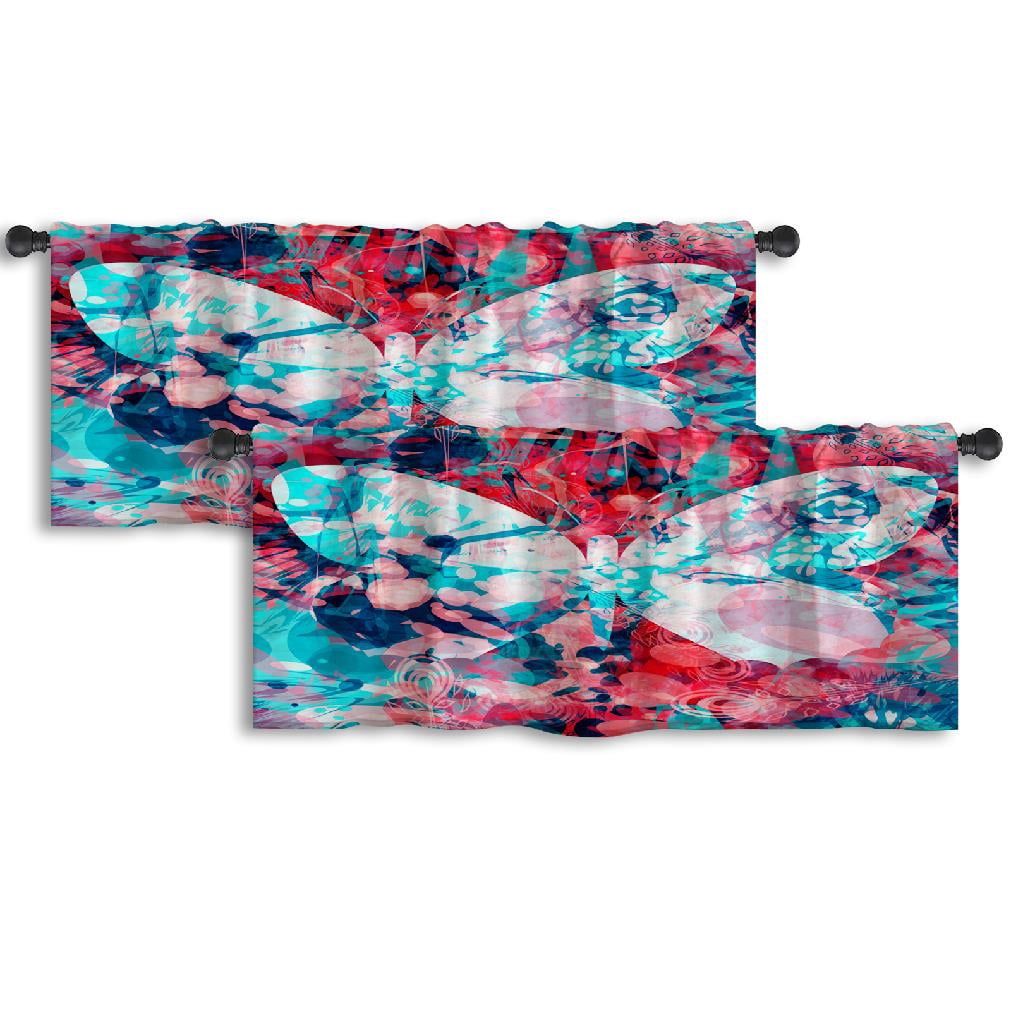 LALILO Kitchen Curtain Valance Marble With Butterfly Banners Rod Pocket ...