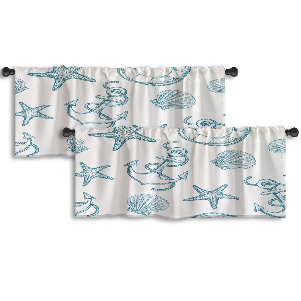 LALILO Kitchen Curtain Valance Marine With Seashell Starfish Rod Pocket ...