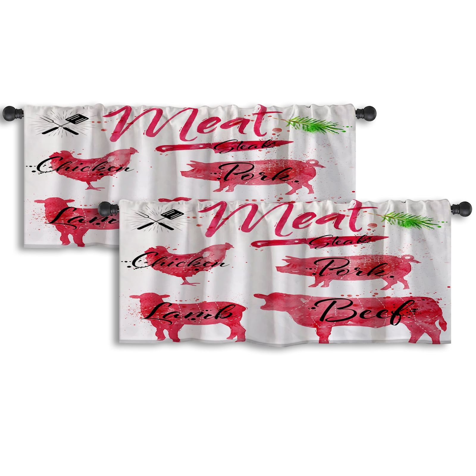 LALILO Kitchen Curtain Valance Meat Chicken Animals Rod Pocket Window ...