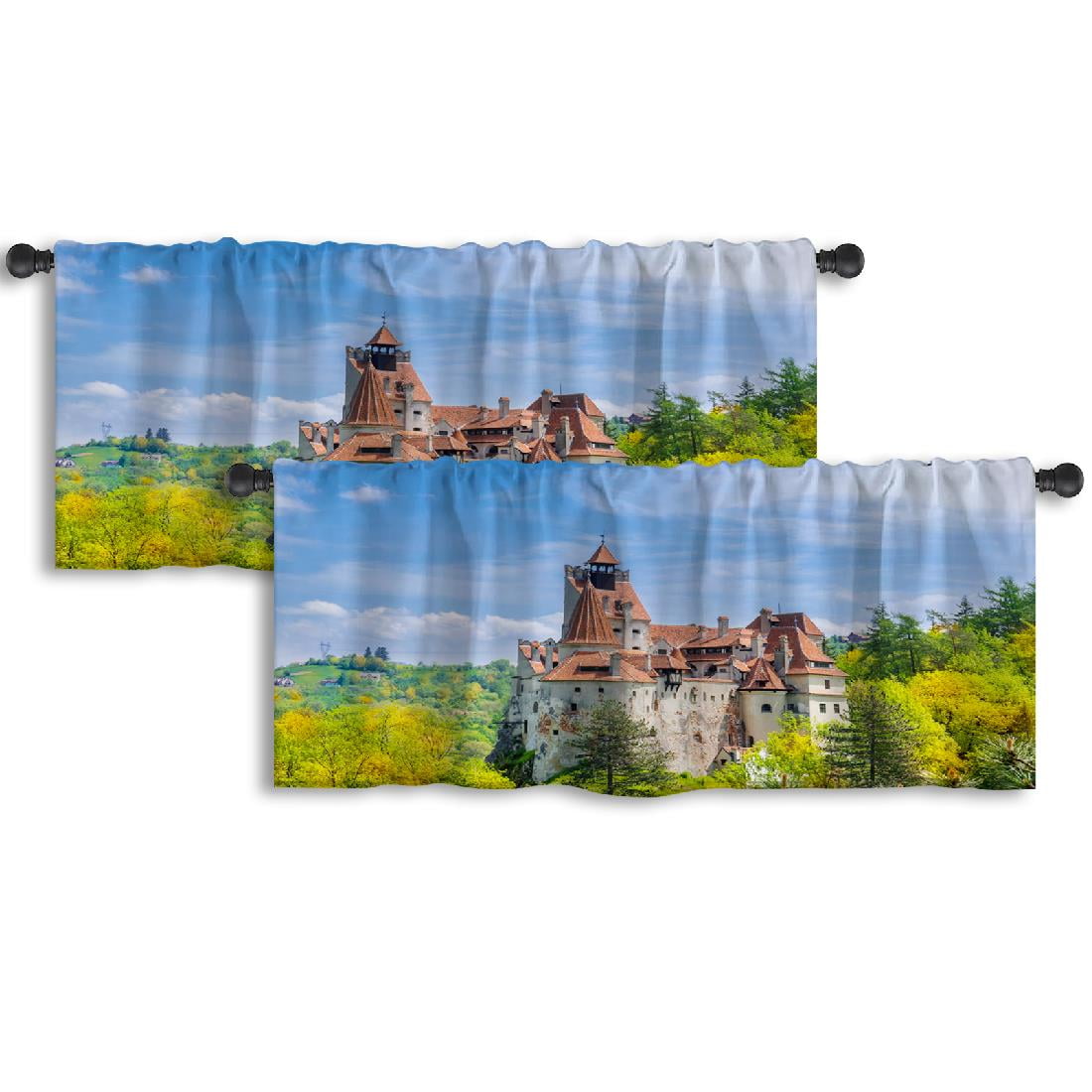 LALILO Kitchen Curtain Valance Medieval Castle Autumn Season Rod Pocket ...