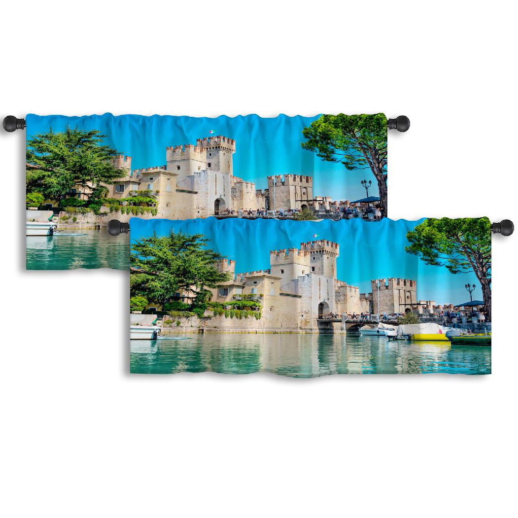 LALILO Kitchen Curtain Valance Medieval Castle Lake Rod Pocket Window ...