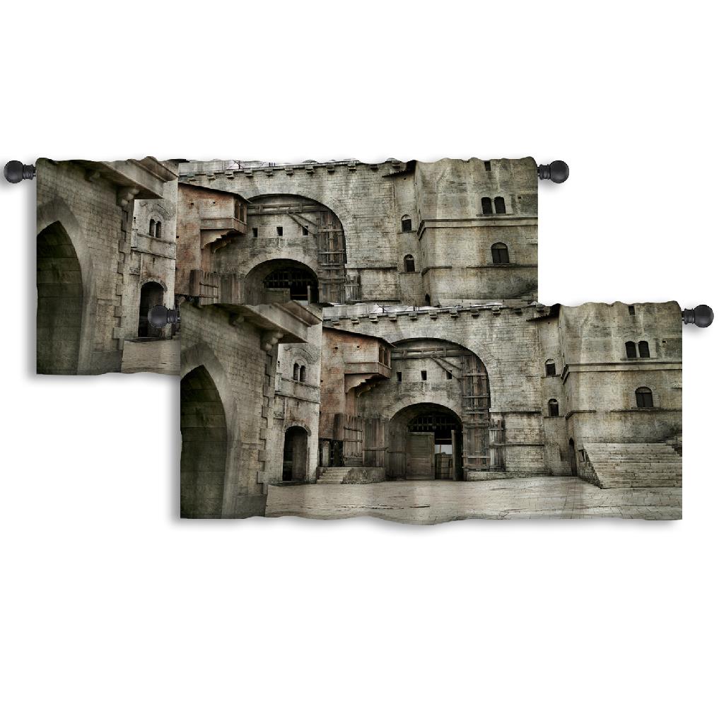 LALILO Kitchen Curtain Valance Medieval Castle Rod Pocket Window ...