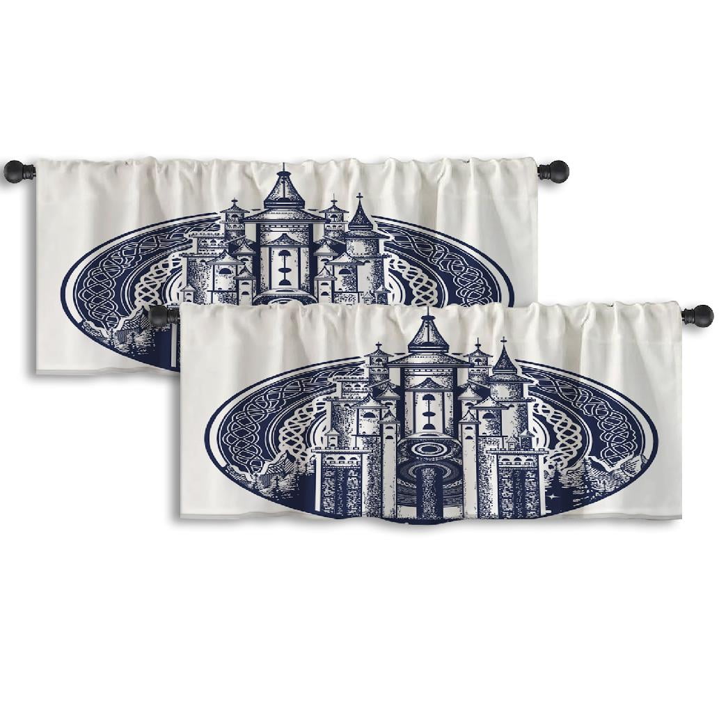 LALILO Kitchen Curtain Valance Medieval Castle Shirt Symbol Rod Pocket ...