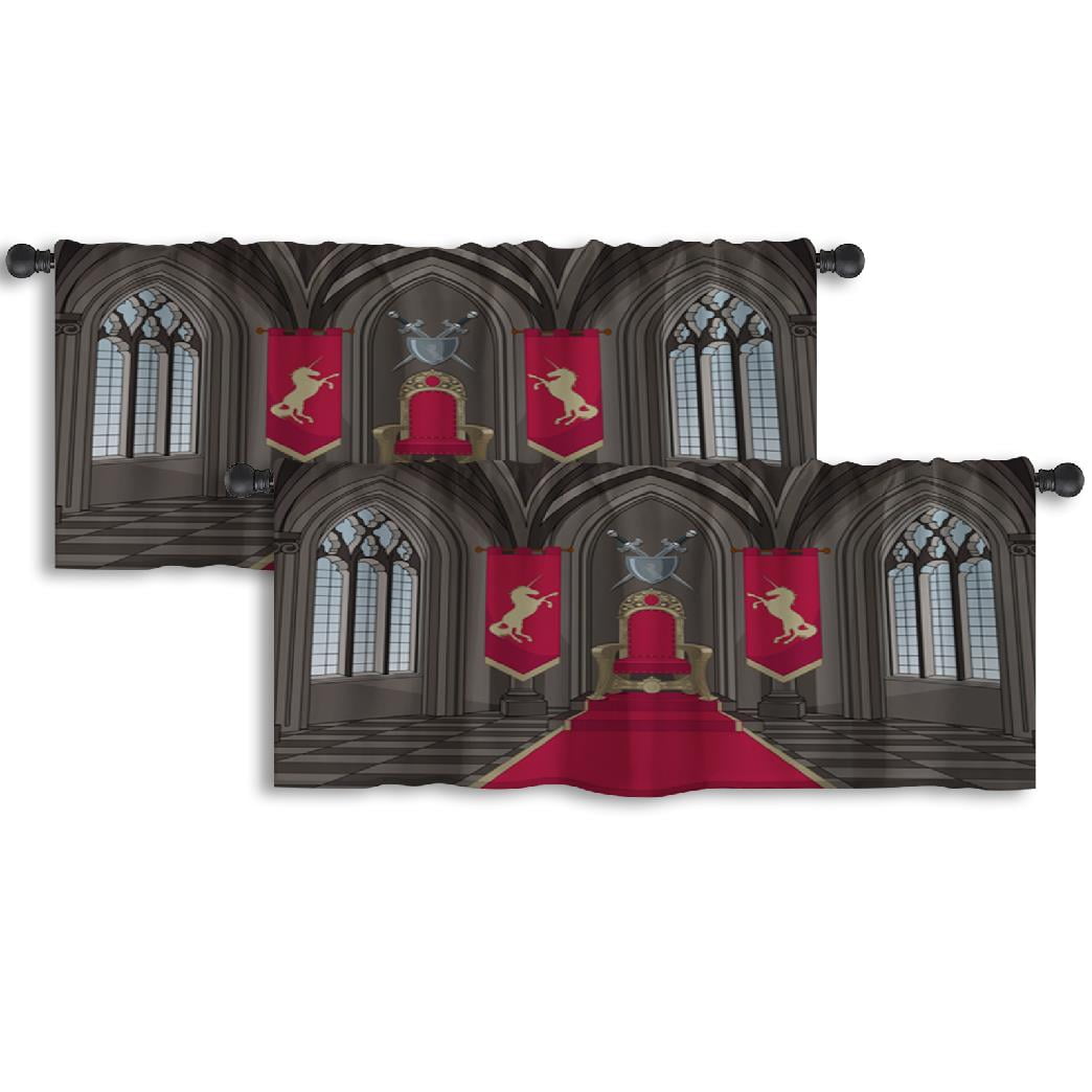 LALILO Kitchen Curtain Valance Medieval Castle Throne Room Rod Pocket ...