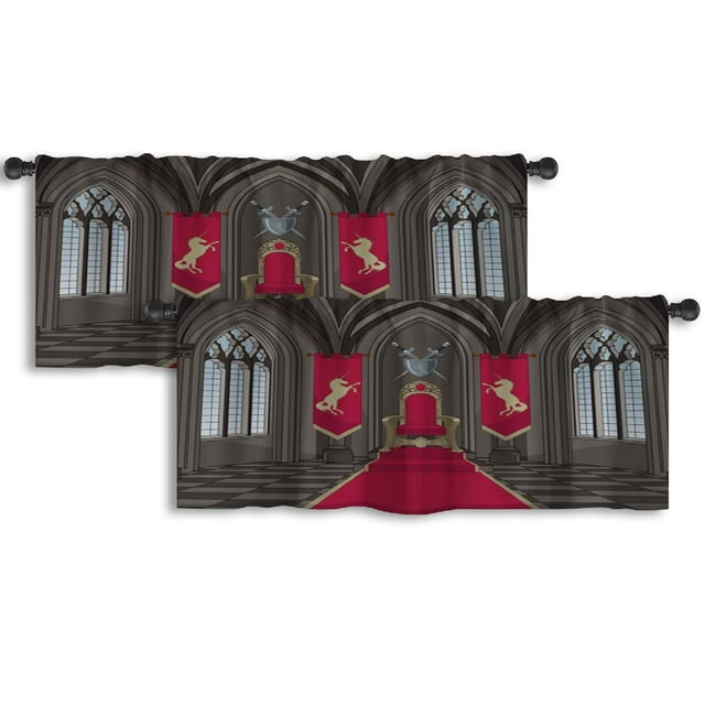 LALILO Kitchen Curtain Valance Medieval Castle Throne Room Rod Pocket ...