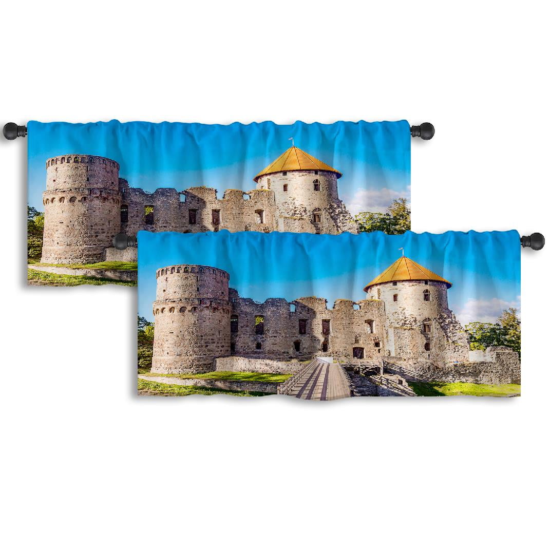 LALILO Kitchen Curtain Valance Medieval Landscape Rod Pocket Window ...