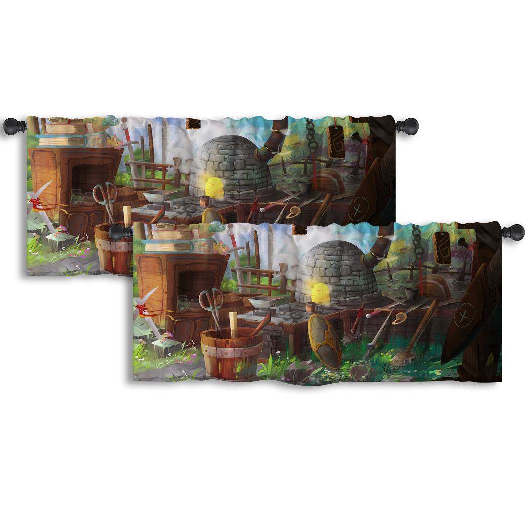 LALILO Kitchen Curtain Valance Medieval Shop Game Digital Rod Pocket ...