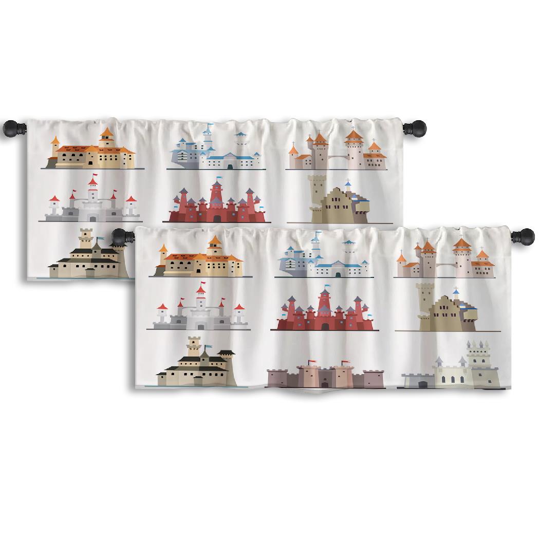 LALILO Kitchen Curtain Valance Medieval White Castle Rod Pocket Window ...