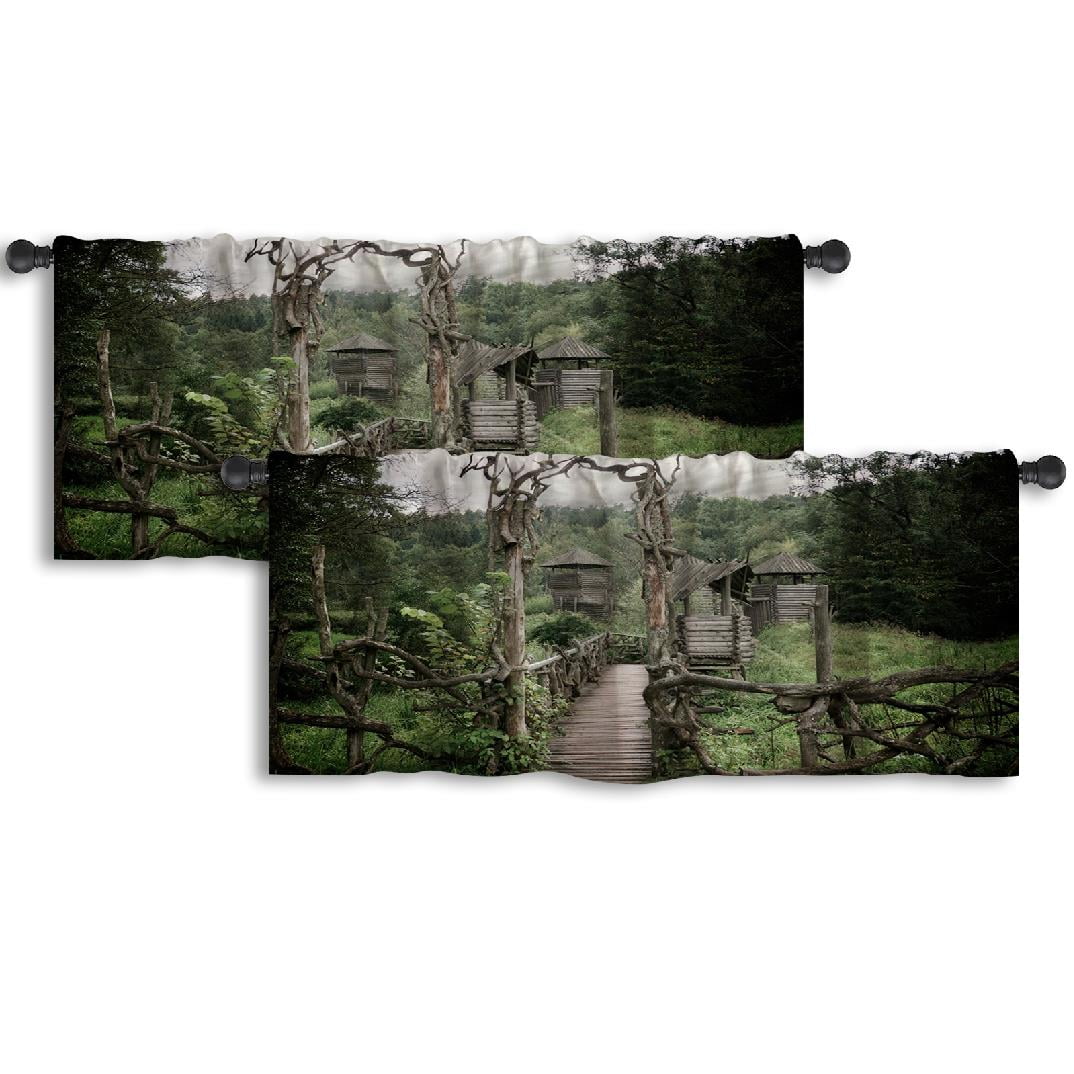 LALILO Kitchen Curtain Valance Medieval Wooden Old Castle Rod Pocket ...