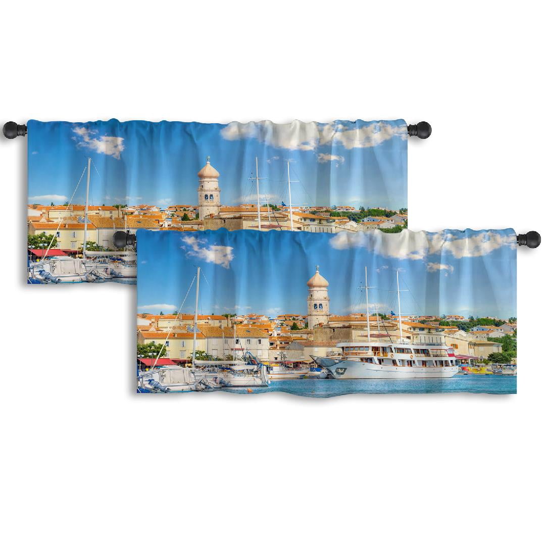 LALILO Kitchen Curtain Valance Mediterranean Coastal Rod Pocket Window ...