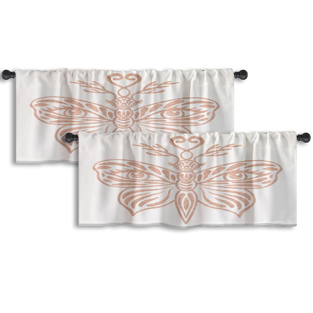 LALILO Kitchen Curtain Valance Metallic Tattoo Rose Gold Rod Pocket ...