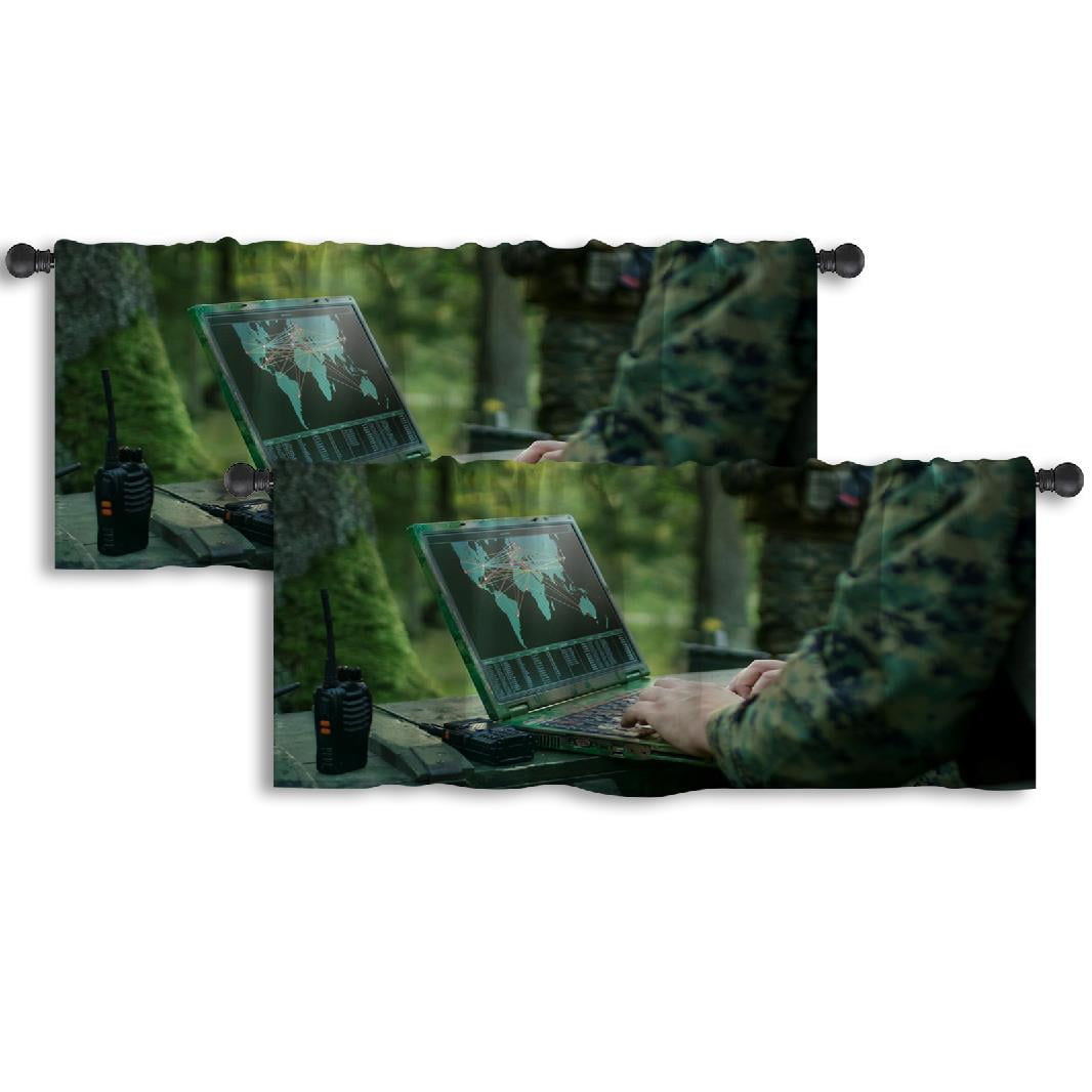 LALILO Kitchen Curtain Valance Military Soldiers Military Rod Pocket ...