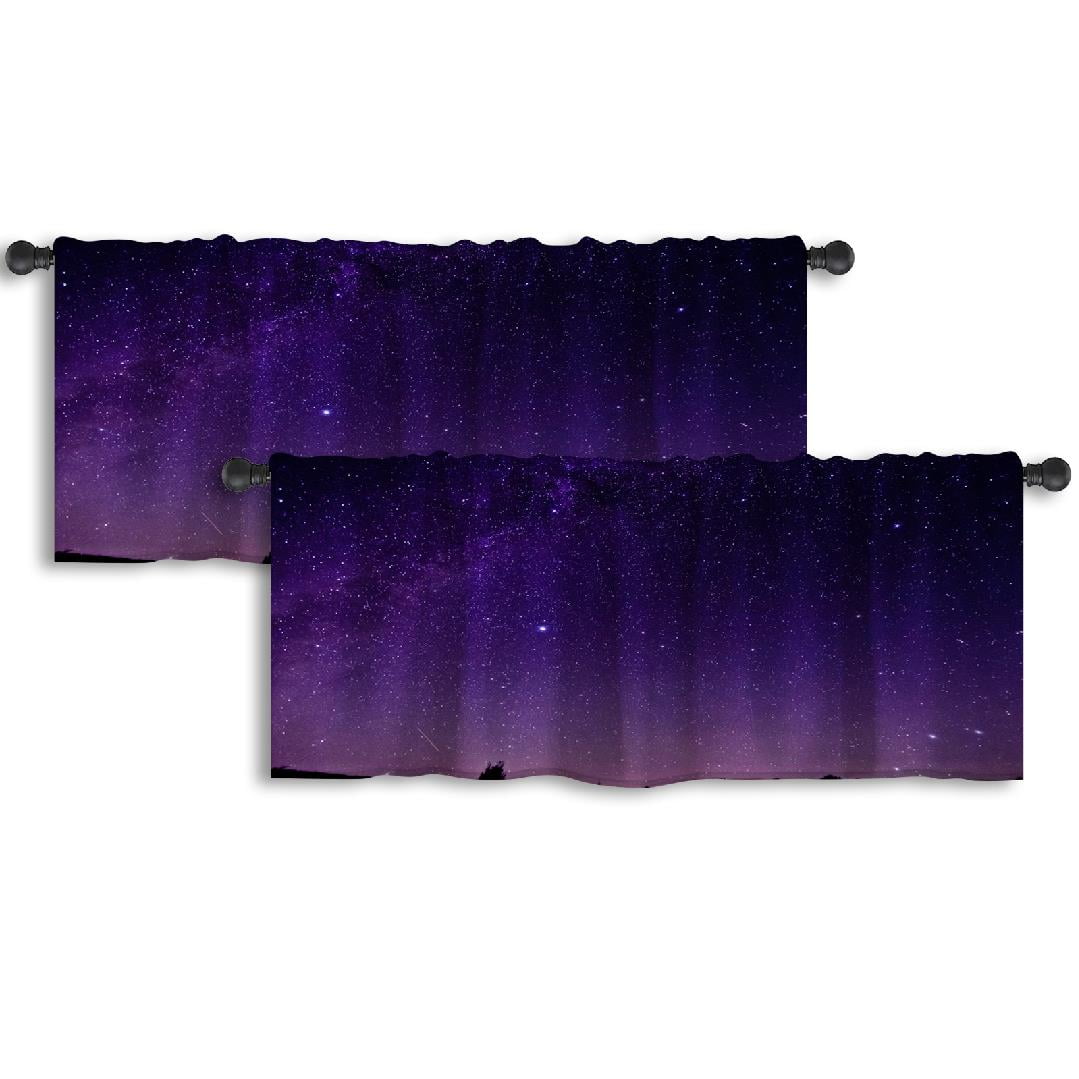 LALILO Kitchen Curtain Valance Milky Way And Night Sky Sky Rod Pocket ...