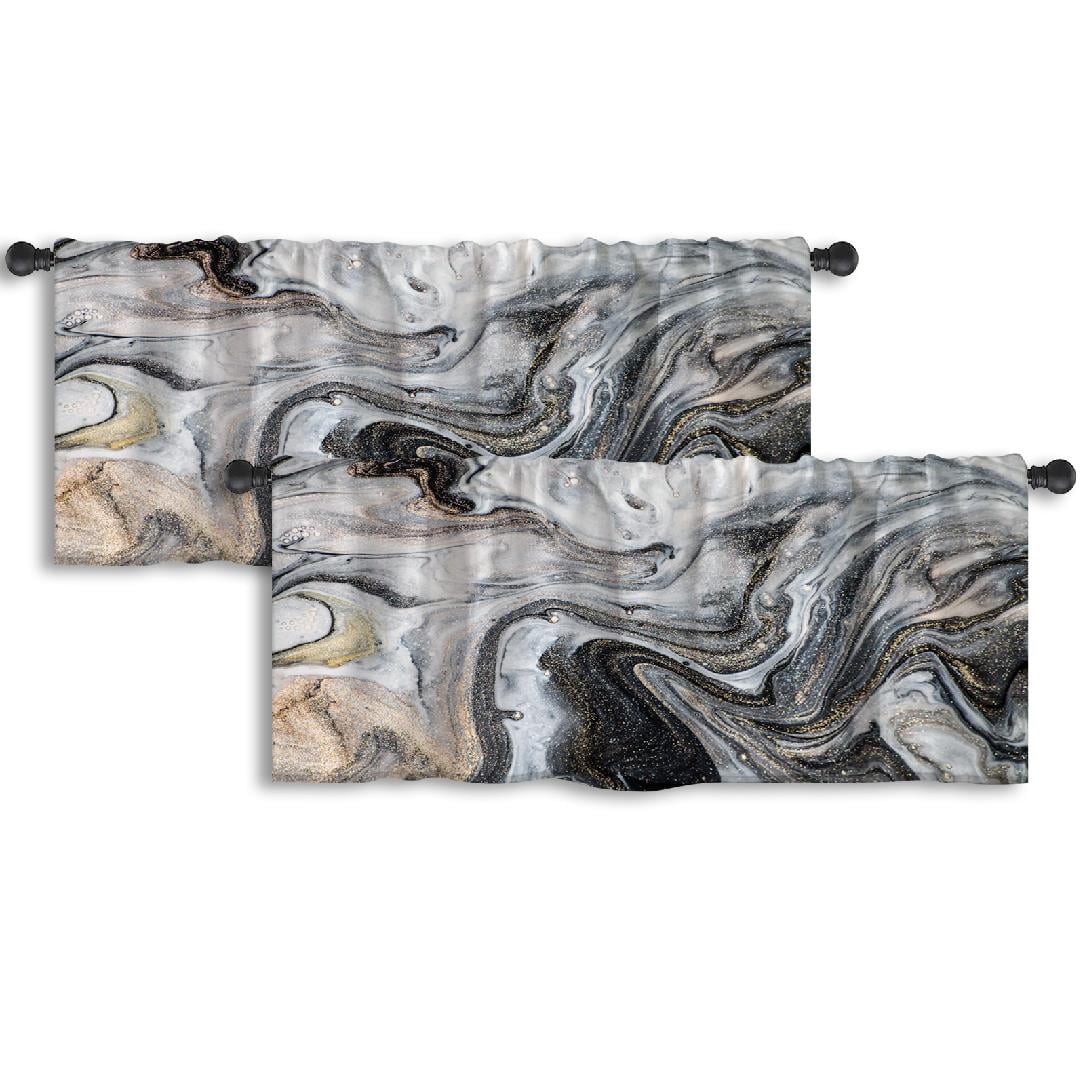 LALILO Kitchen Curtain Valance Modern Artwork Marble Rod Pocket Window ...