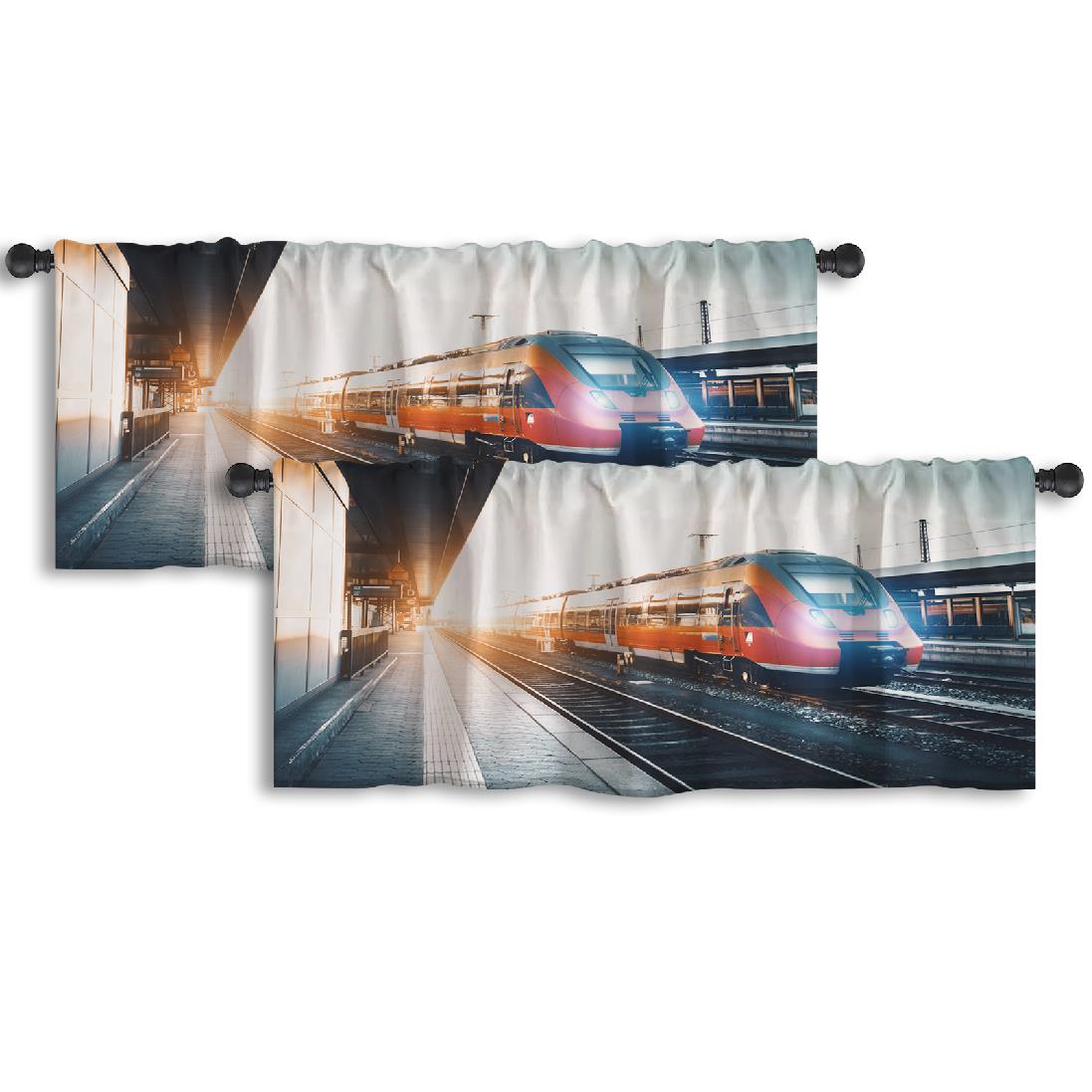 LALILO Kitchen Curtain Valance Modern High Speed Red Train Rod Pocket ...