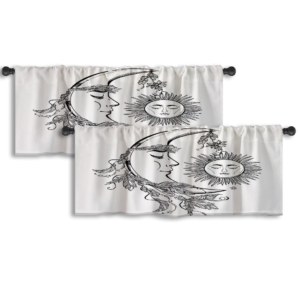 LALILO Kitchen Curtain Valance Moon With Feathers And Crown Rod Pocket ...