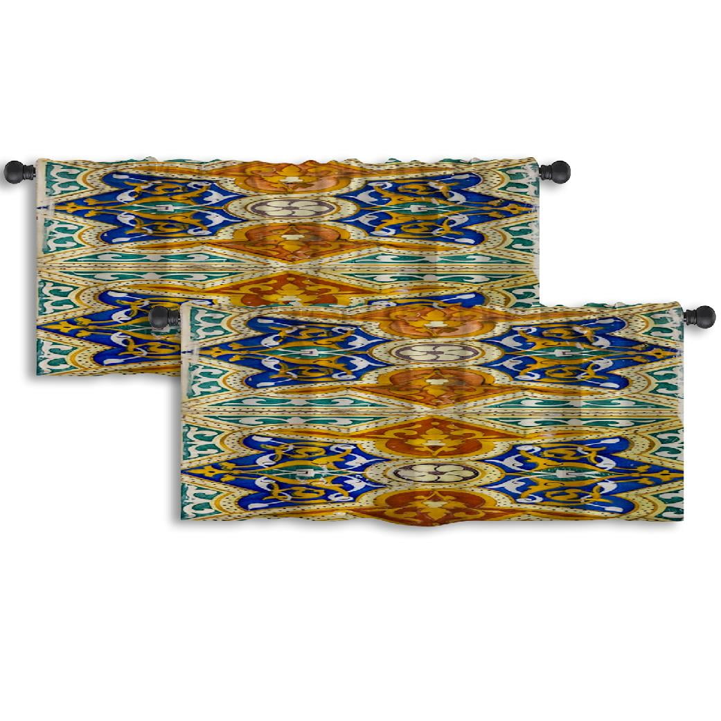 LALILO Kitchen Curtain Valance Moroccan Mosaic Tile Rod Pocket Window ...