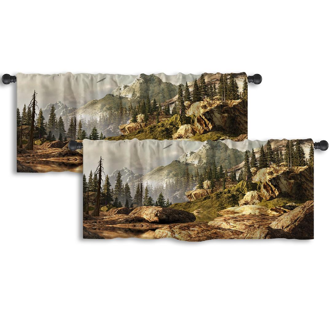 LALILO Kitchen Curtain Valance Mountain Scene With Bald Eagle Rod ...