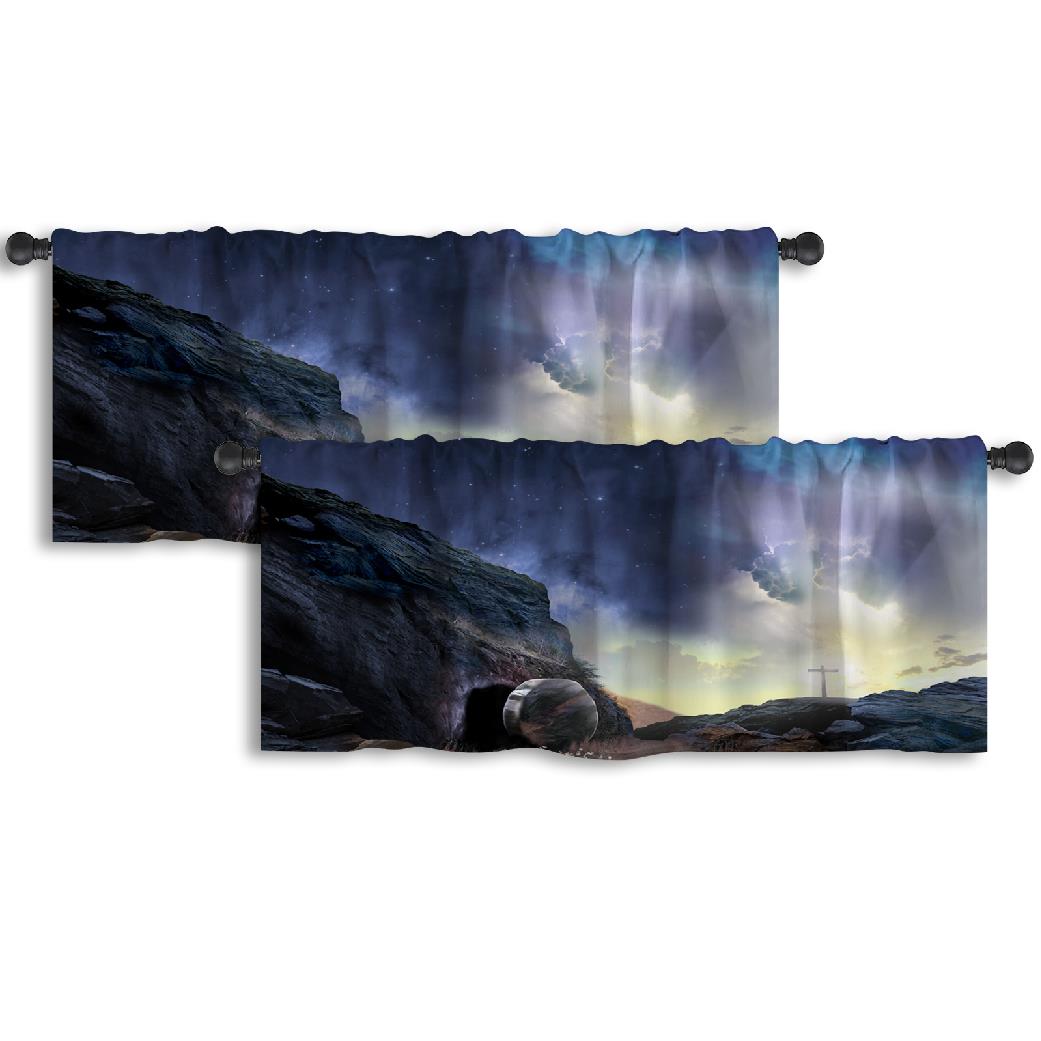 LALILO Kitchen Curtain Valance Nasa Jesus Easter Christ Cross Rod ...