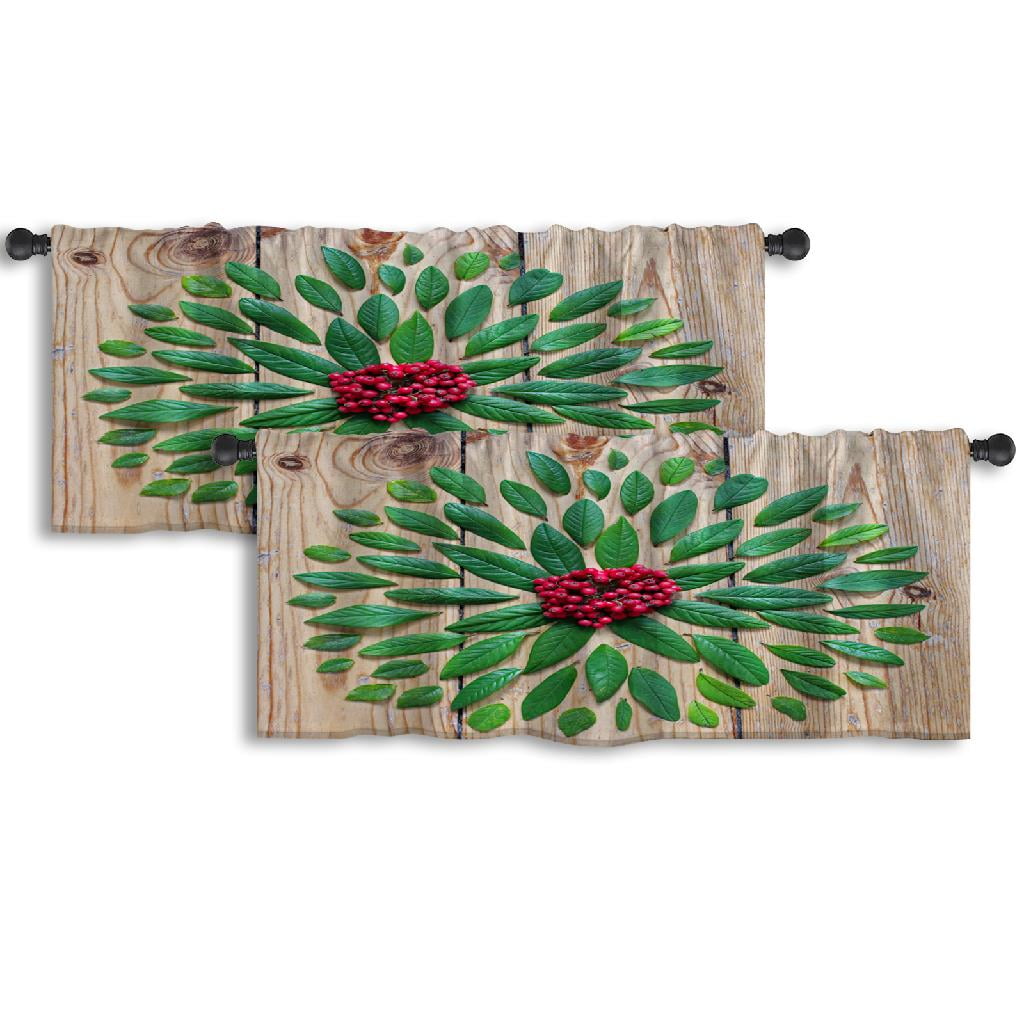 LALILO Kitchen Curtain Valance Natural Leaf Mandala Flat Rod Pocket ...