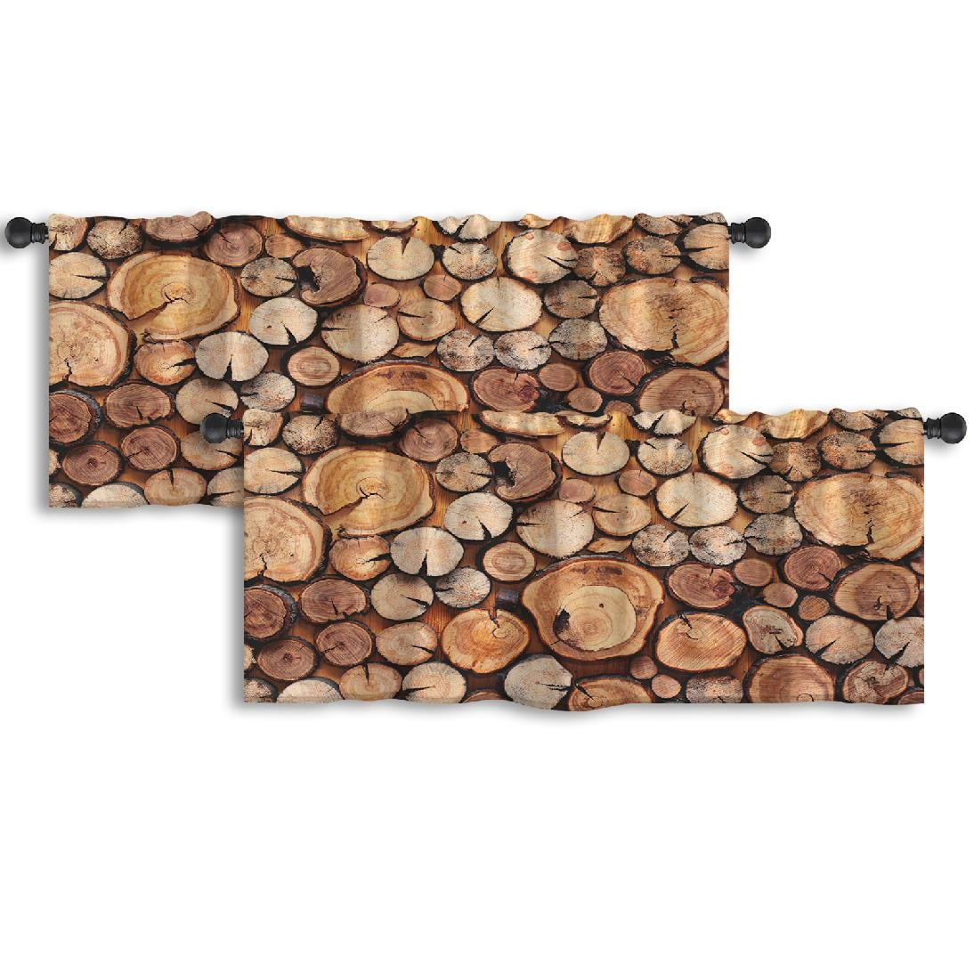 LALILO Kitchen Curtain Valance Natural Wooden Wood Stack Rod Pocket ...