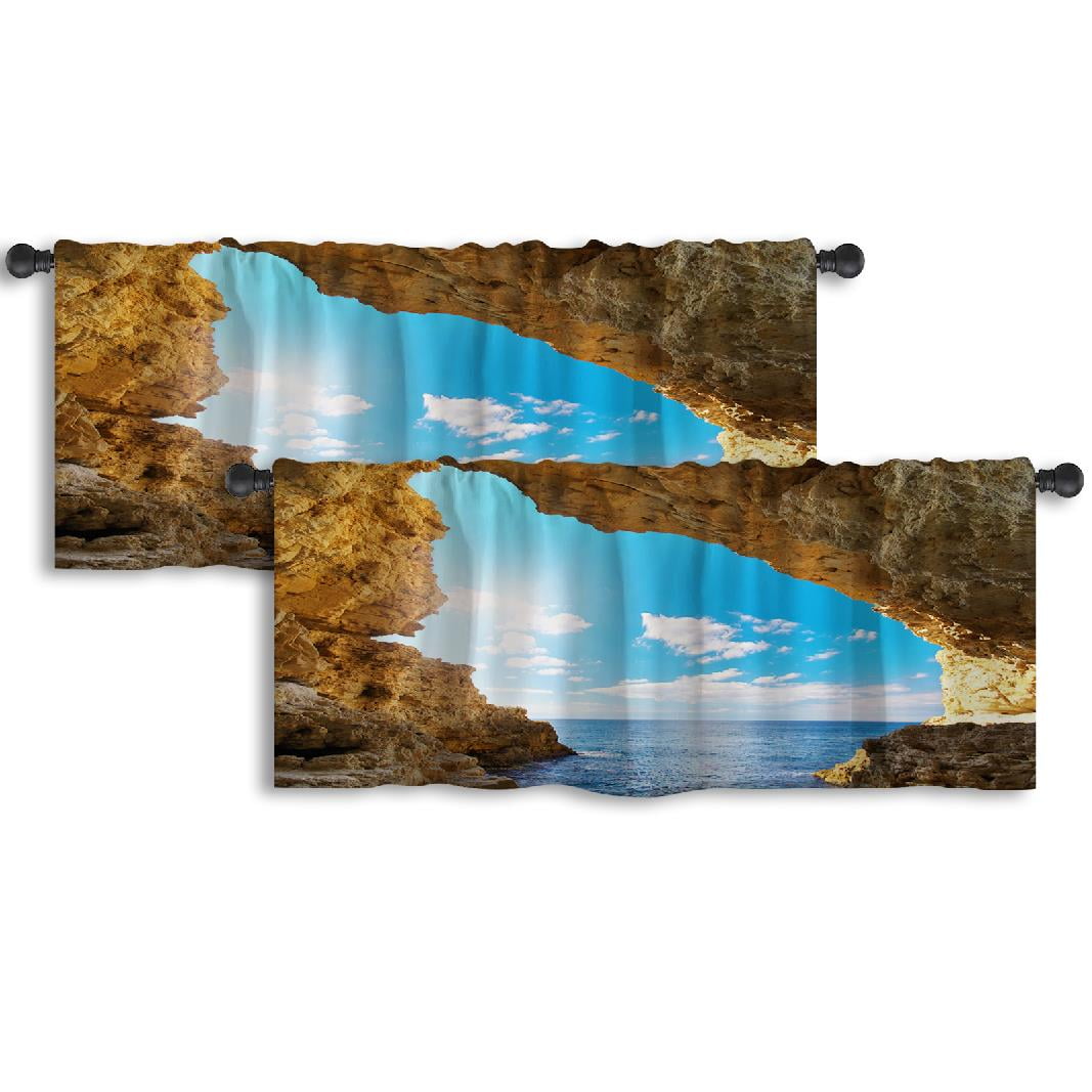 LALILO Kitchen Curtain Valance Nature Beauty Beach Ocean Cave Rod ...