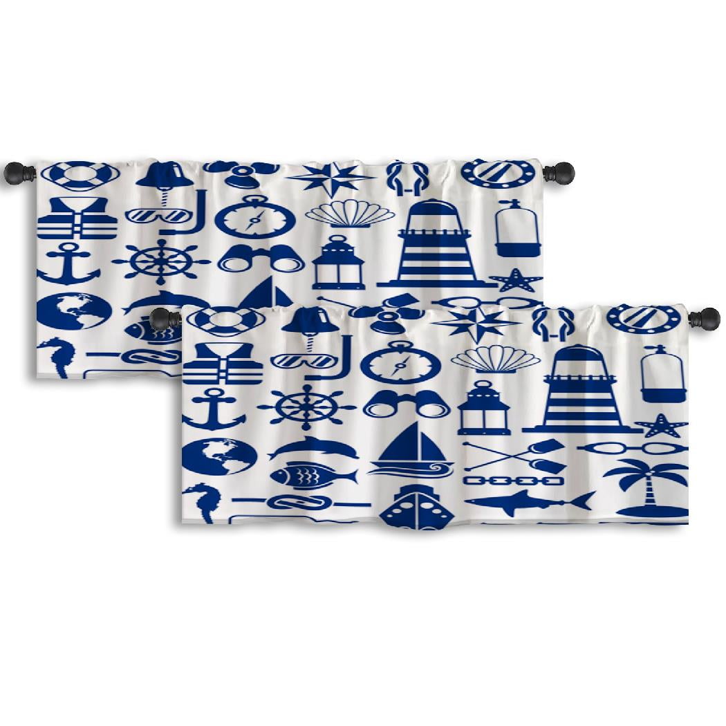 LALILO Kitchen Curtain Valance Nautical Sea Anchor Boat Life Rod Pocket ...