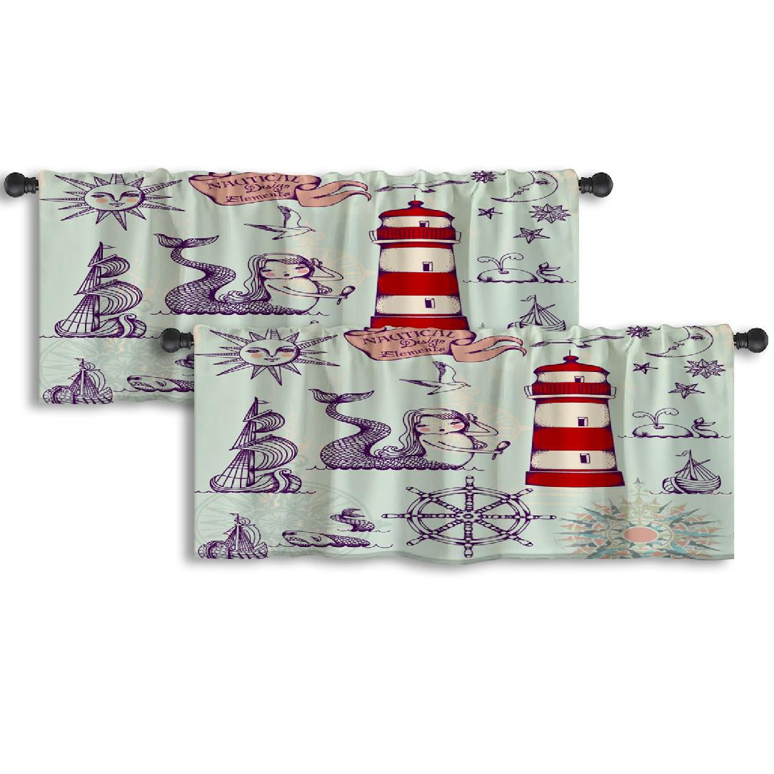 LALILO Kitchen Curtain Valance Nautical Whimsical Nautical Rod Pocket ...