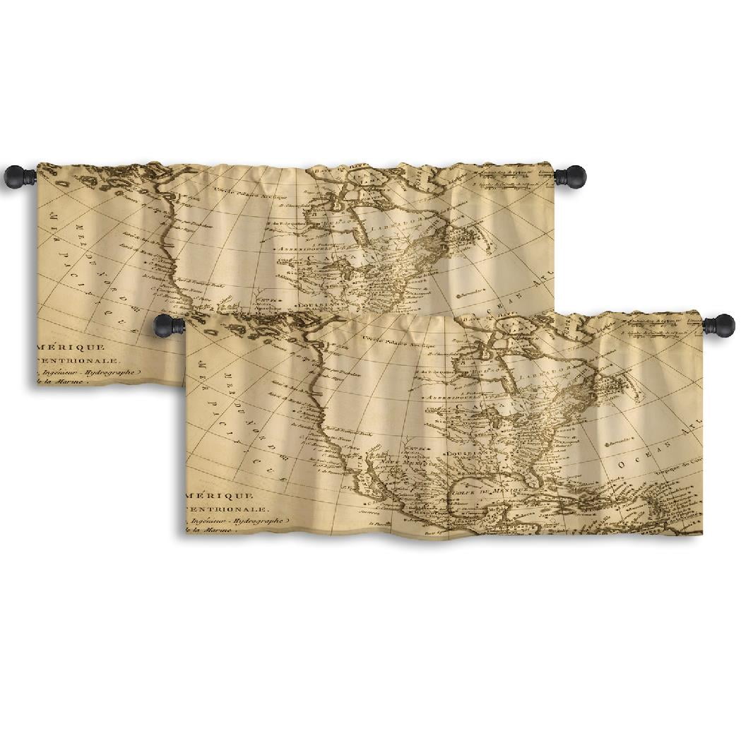 LALILO Kitchen Curtain Valance Old Map America Map America Rod Pocket ...