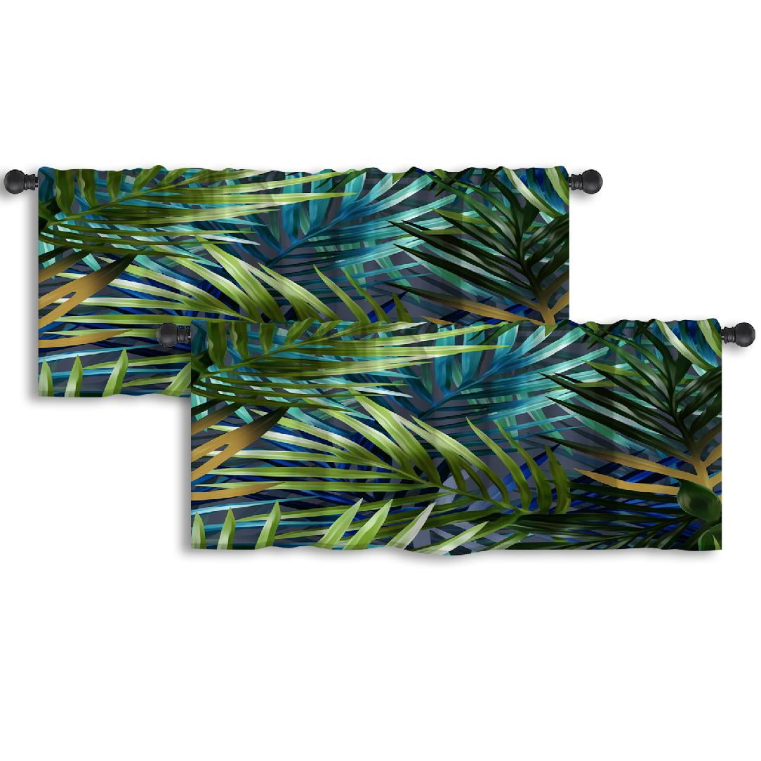 LALILO Kitchen Curtain Valance Palm Leaves Artistic Tree Palm Rod ...