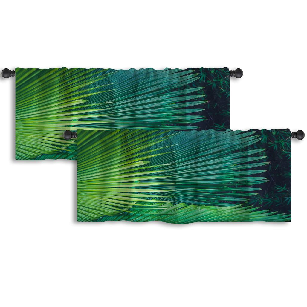 LALILO Kitchen Curtain Valance Palm Leaves Dark Green Palm Rod Pocket ...