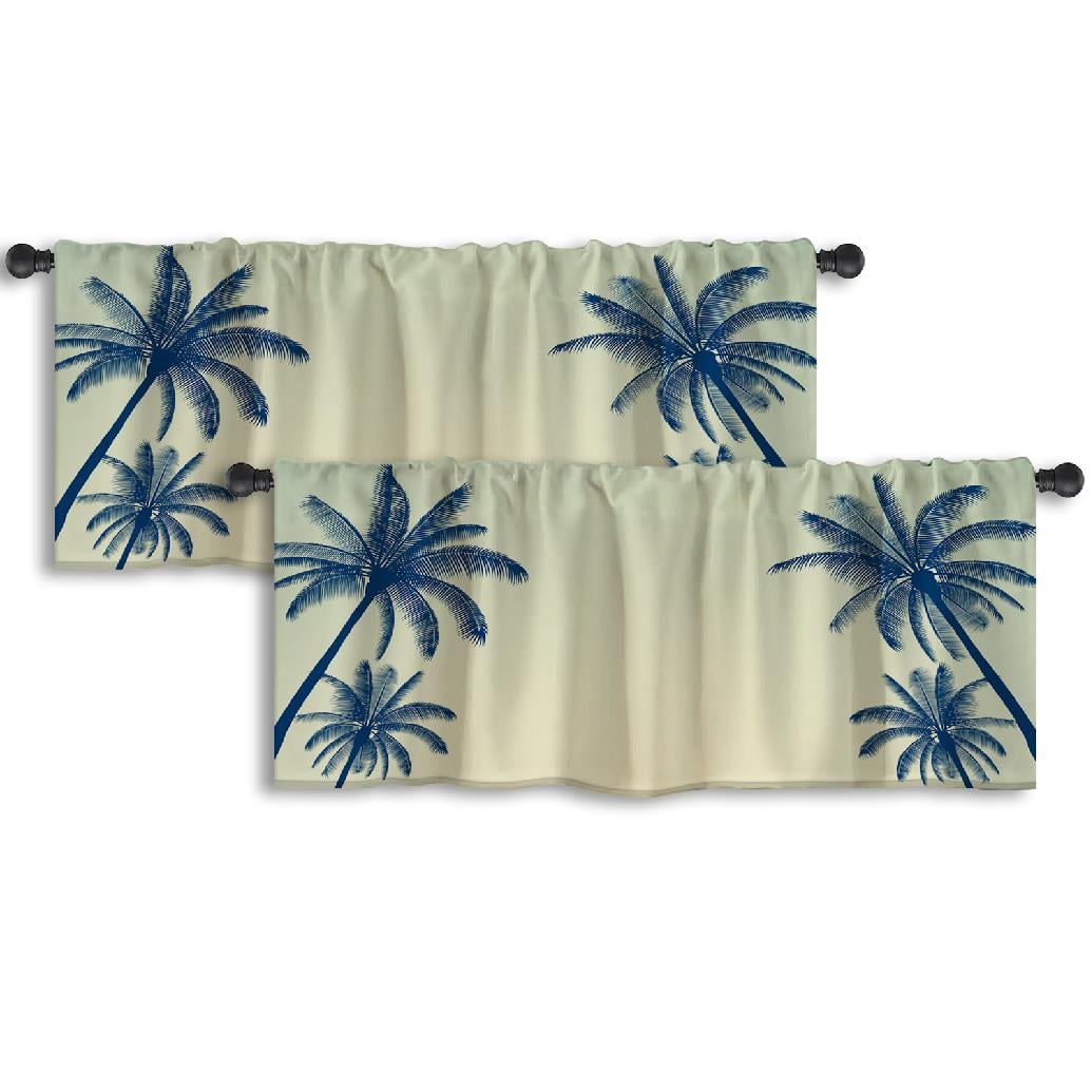 LALILO Kitchen Curtain Valance Palm Tree And Sunset Sky Flat Rod Pocket ...