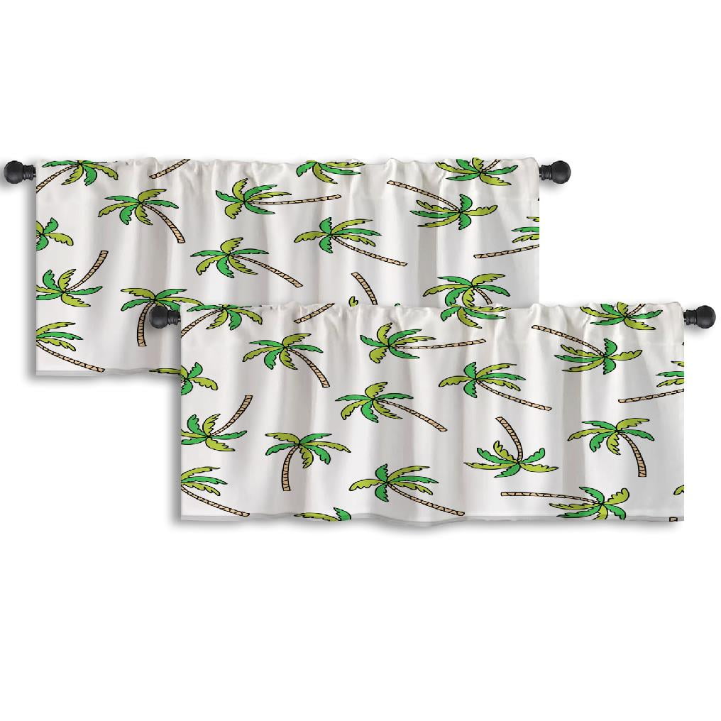 LALILO Kitchen Curtain Valance Palm Tree Doodle Palm Tree Rod Pocket ...