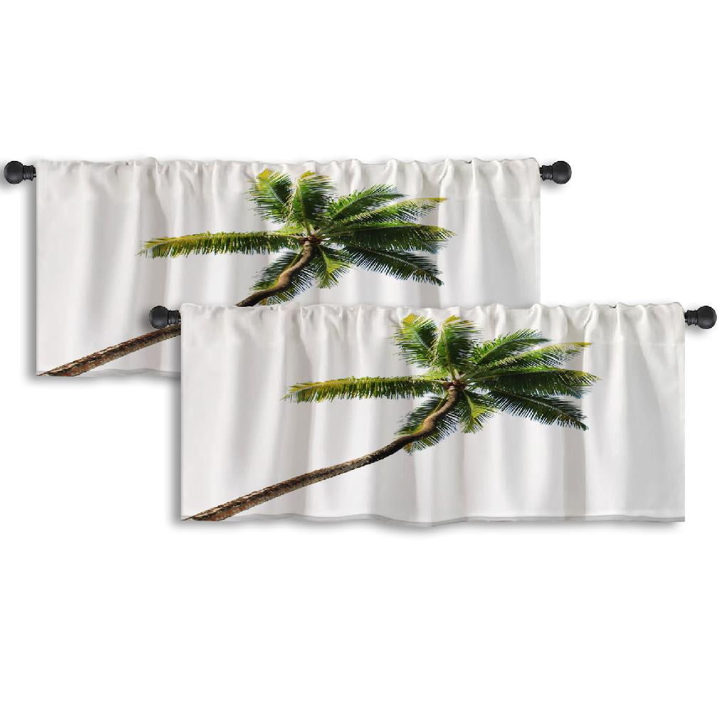 LALILO Kitchen Curtain Valance Palm Tree White Palm Tree Rod Pocket ...