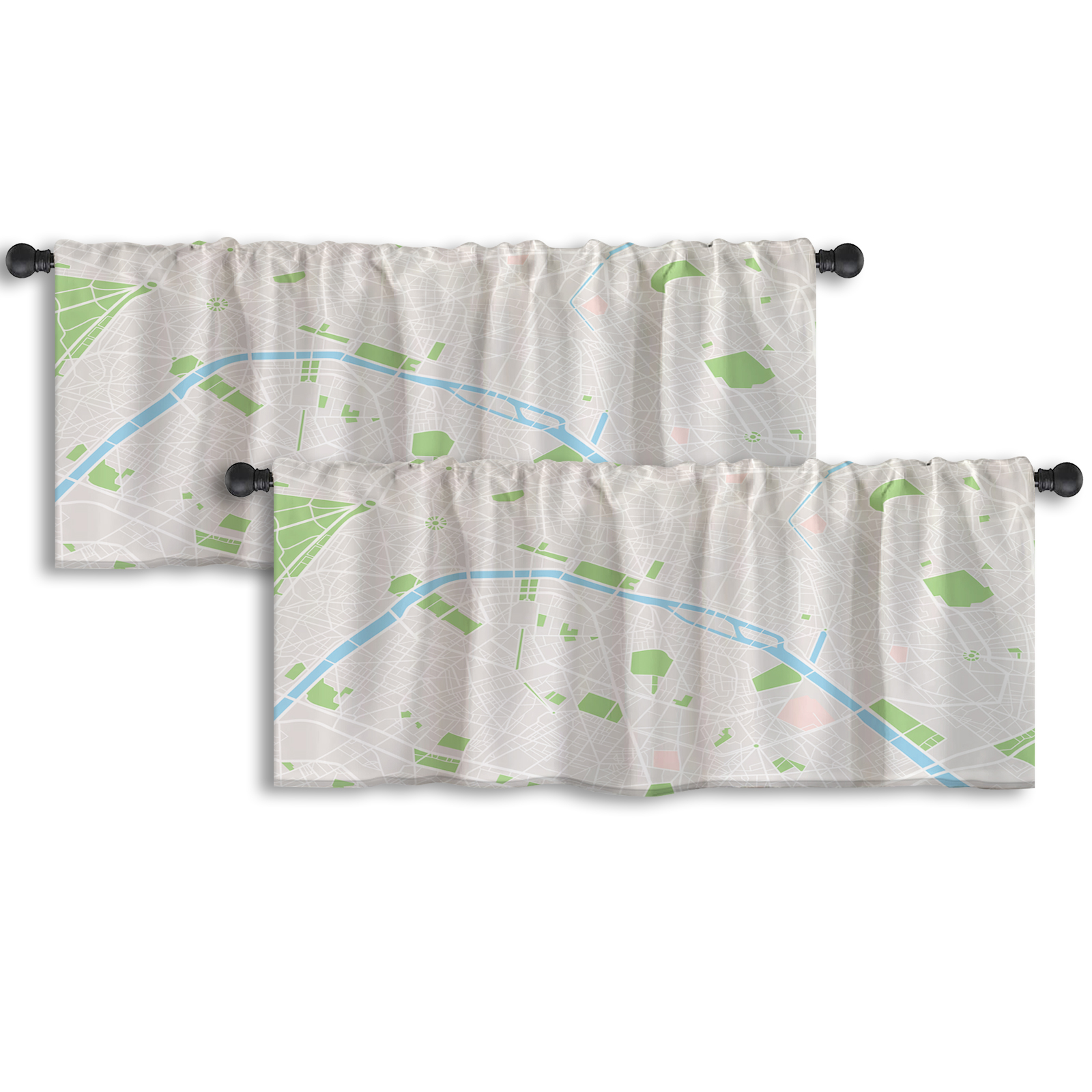 LALILO Kitchen Curtain Valance Paris City Map Street Rod Pocket Window ...