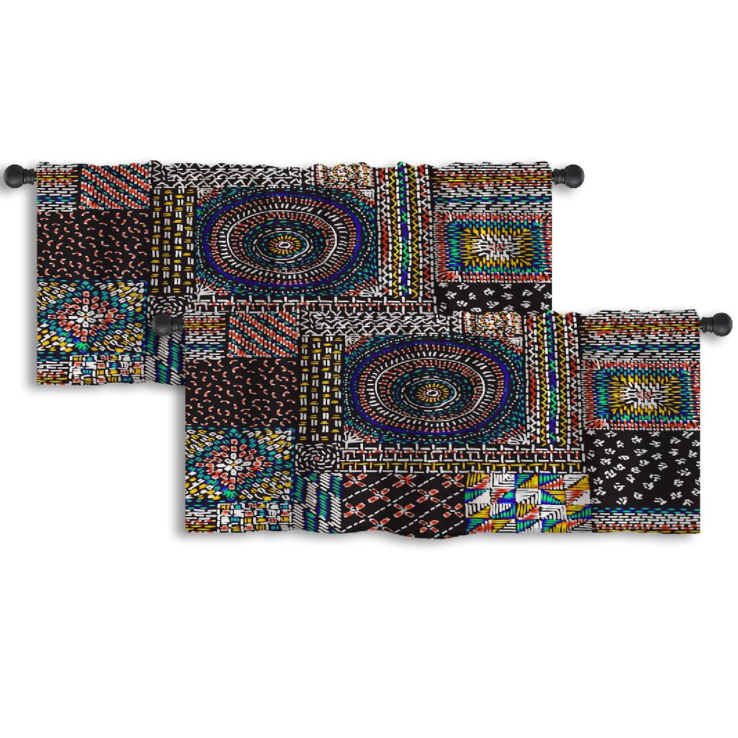 LALILO Kitchen Curtain Valance Patchwork African Patchwork Rod Pocket Window Curtain 52"x 18 ...