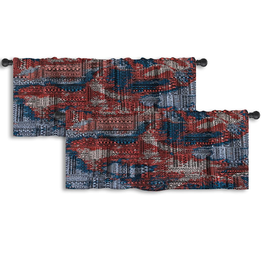 LALILO Kitchen Curtain Valance Patchwork Watercolor Ethnic And Rod ...