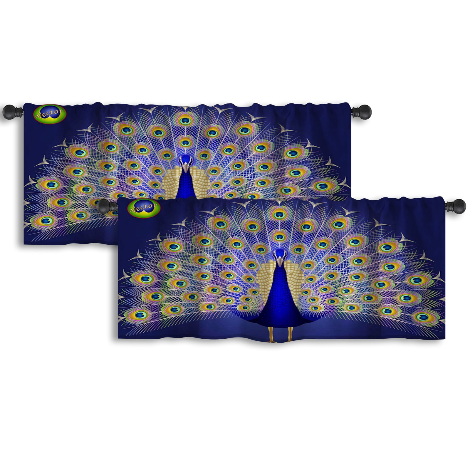 LALILO Kitchen Curtain Valance Peacock Feather Bird Rod Pocket Window ...