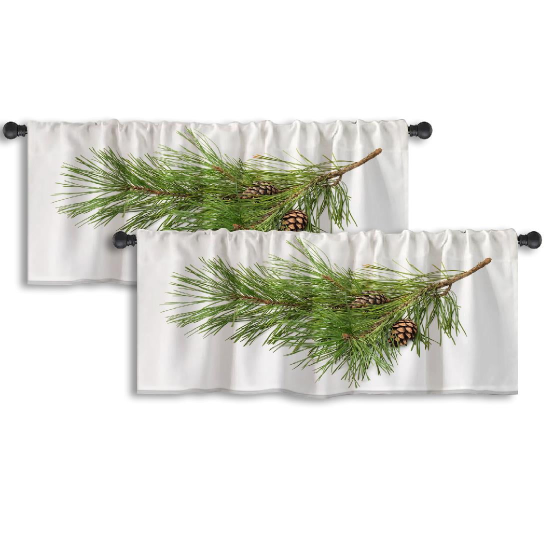 LALILO Kitchen Curtain Valance Pine Tree Branch And White Pine Rod ...