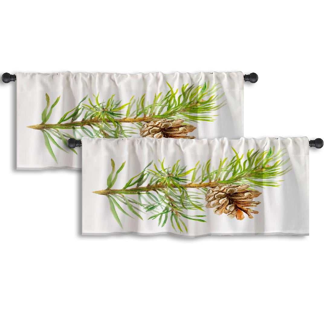 LALILO Kitchen Curtain Valance Pine Tree Branch With Cone Rod Pocket ...